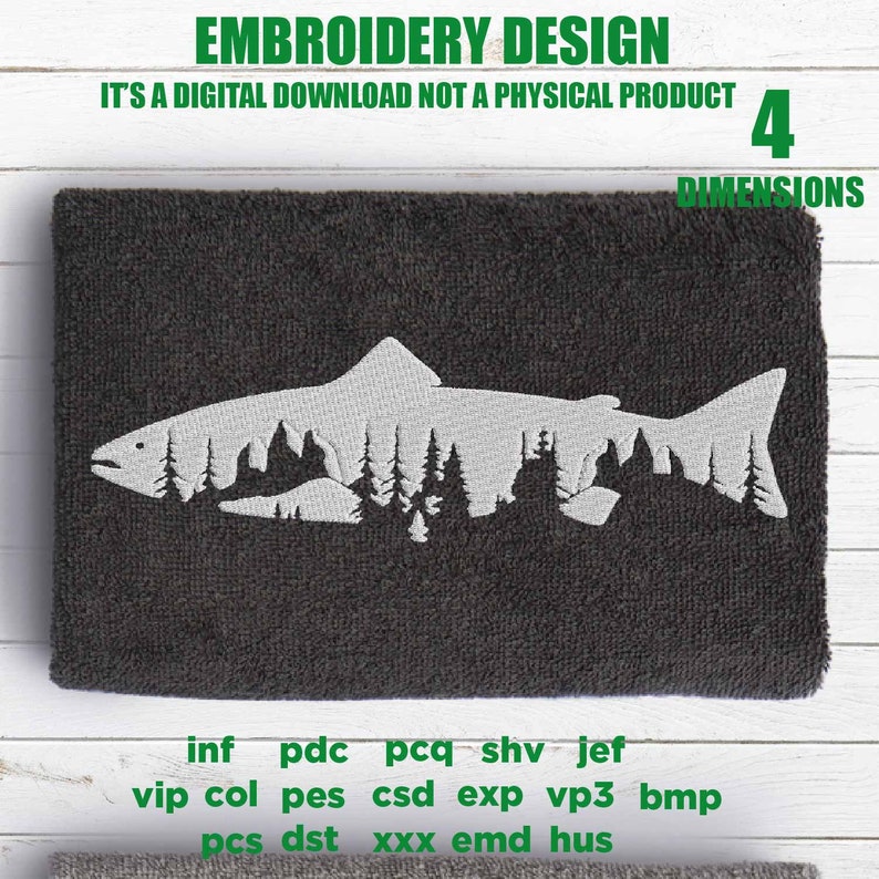 Machine Embroidery Mountain Salmon Embroidery Files Fisher - Etsy