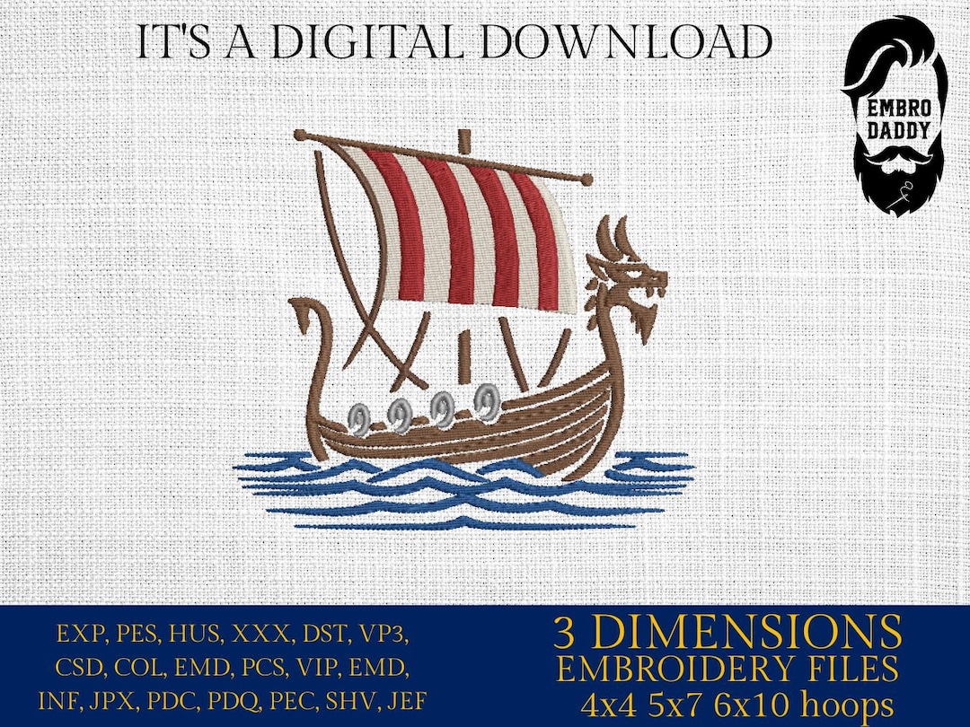 Machine Embroidery Files, Viking Ship, PES, DST, Hus & More - Etsy