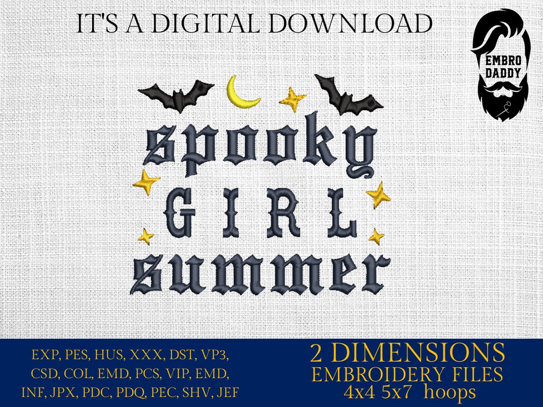 Machine Embroidery Files, Goth Girl, Spooky Summer, Goth Summer ...