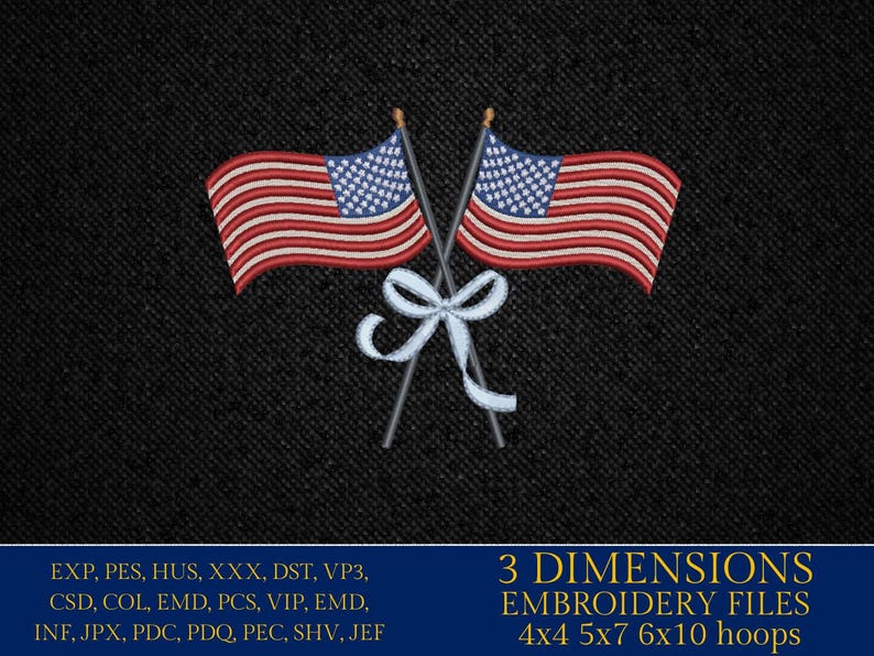 Machine Embroidery Files, USA Flag, American Flags With Ribbon Bow, DST ...