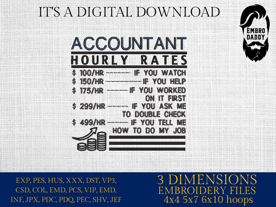 Machine Embroidery Files, Accountant Hourly Rates, Arborist, PES, Dst ...