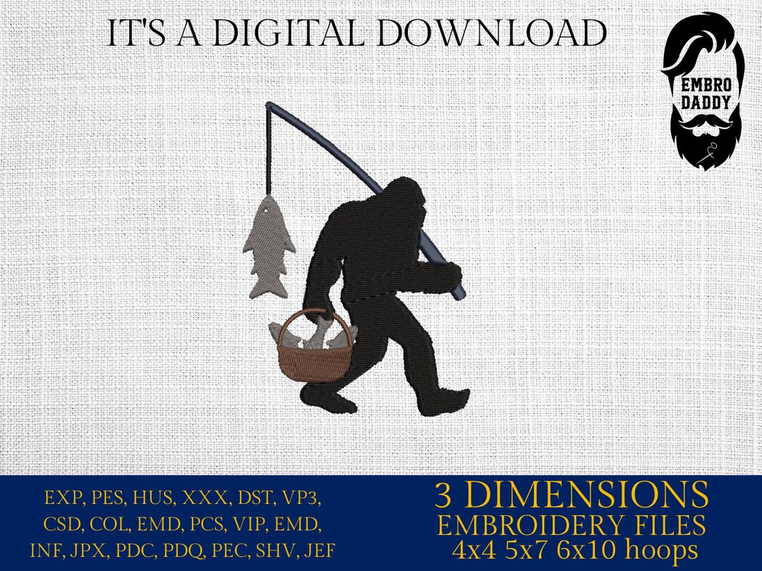 Machine Embroidery Files, Bigfoot Fisher, Bigfoot Pes, Big Foot, Yeti ...