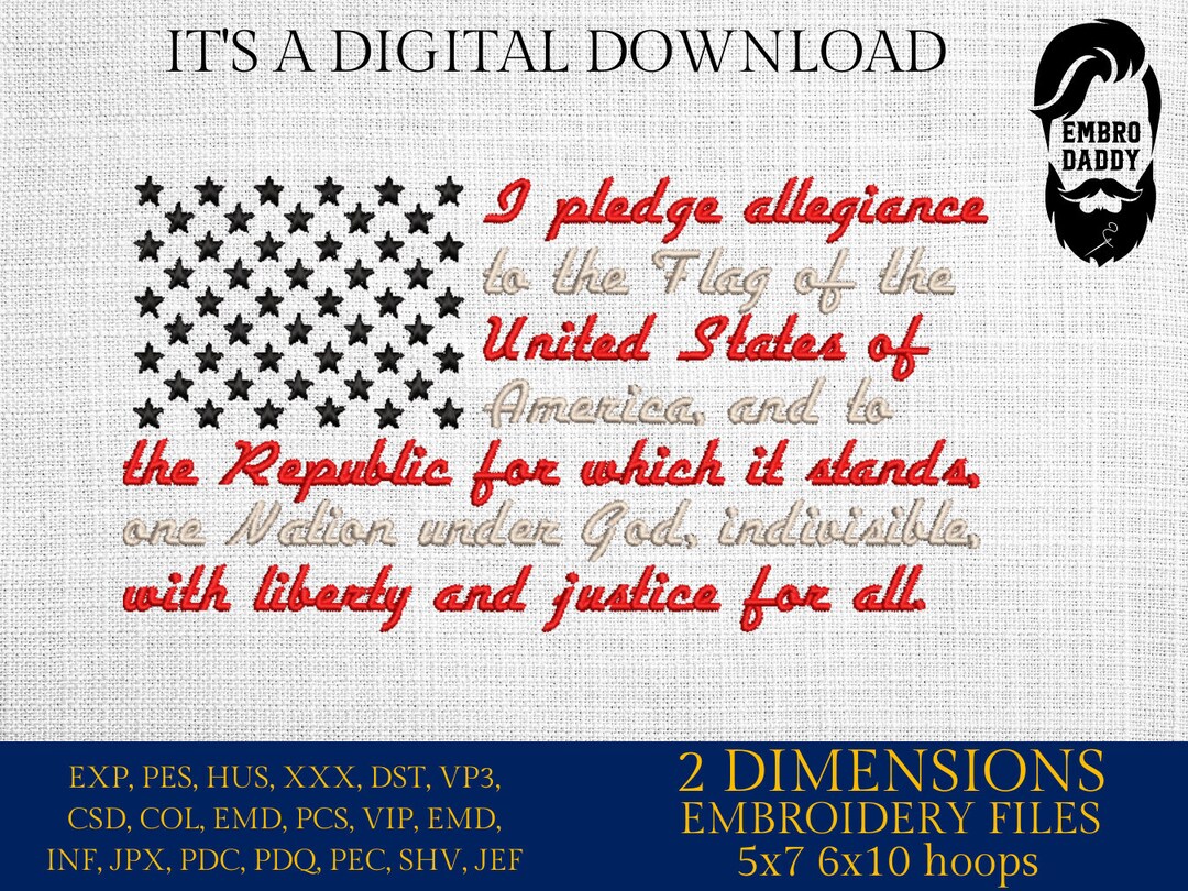 Machine Embroidery Files, Pledge of Allegiance, Flag, USA Flag, PES ...
