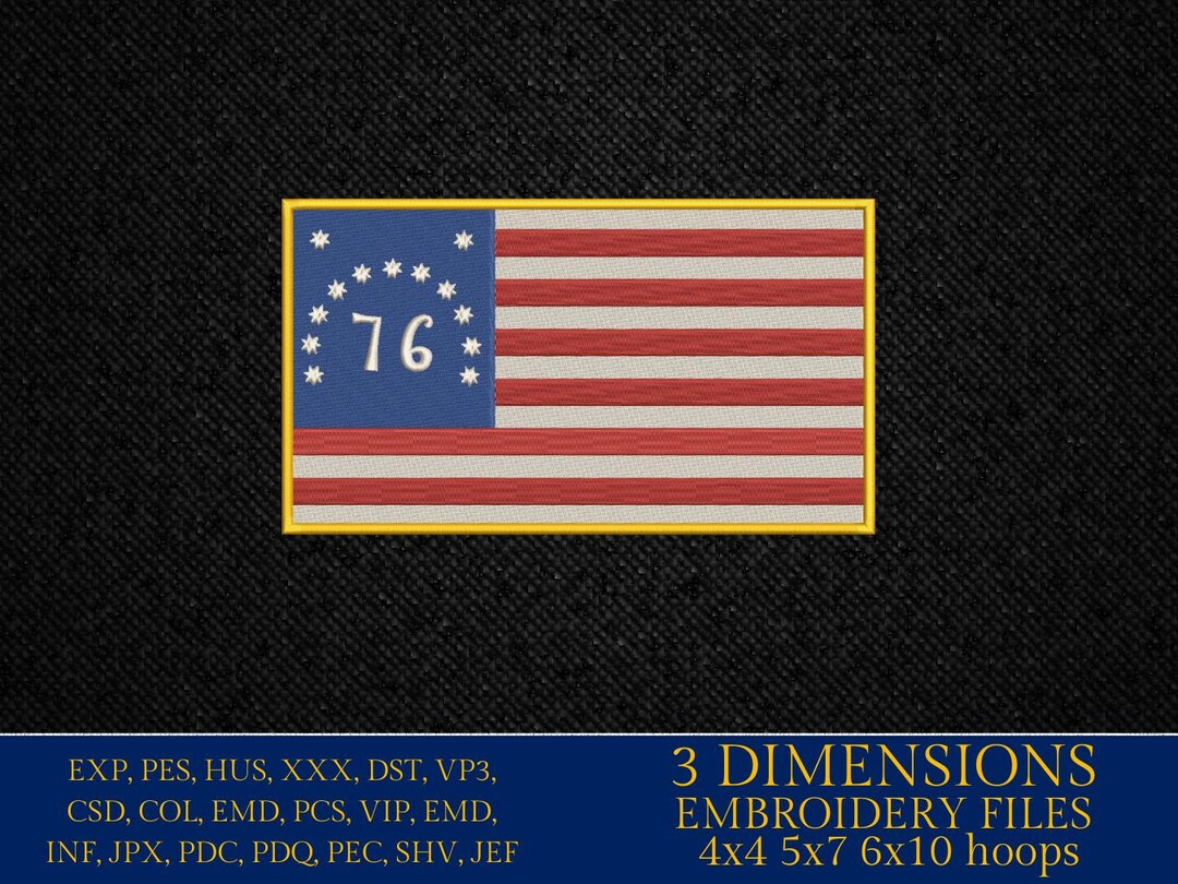Machine Embroidery Files, Bennington Flag, Independence, 1776, DST, PES ...