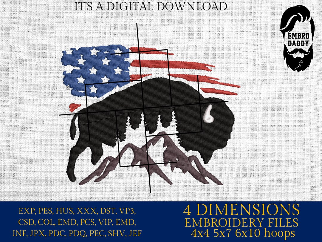 Machine Embroidery Files, Usa Flag Bison, PES, Dst, Xxx, Hus & More - Etsy