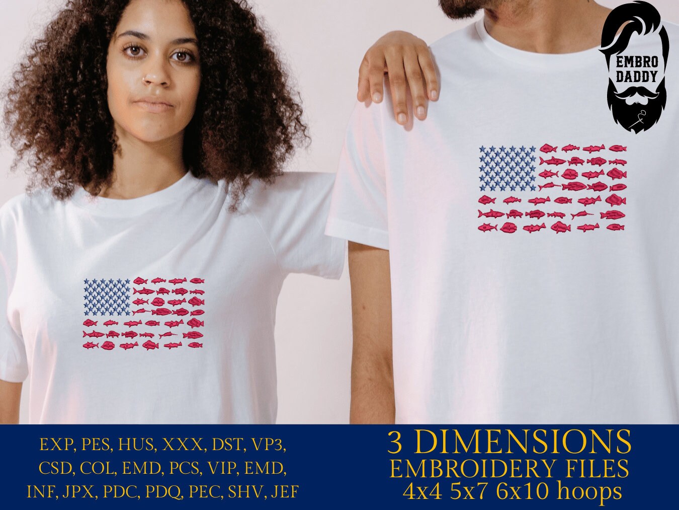 Machine Embroidery Files, Fish USA Flag, American Flag, PES, DST, Xxx ...