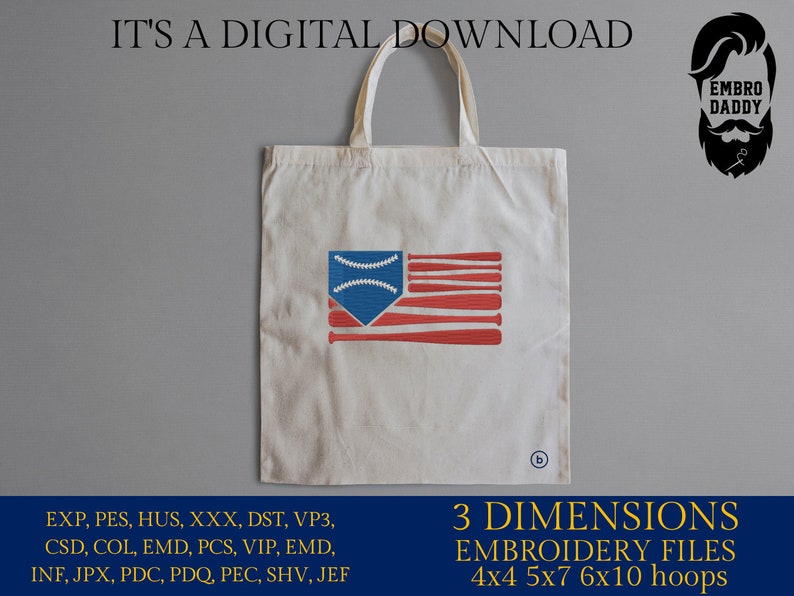 Machine Embroidery Files, USA Flag Baseball, DST, PES, Xxx, Hus & More ...