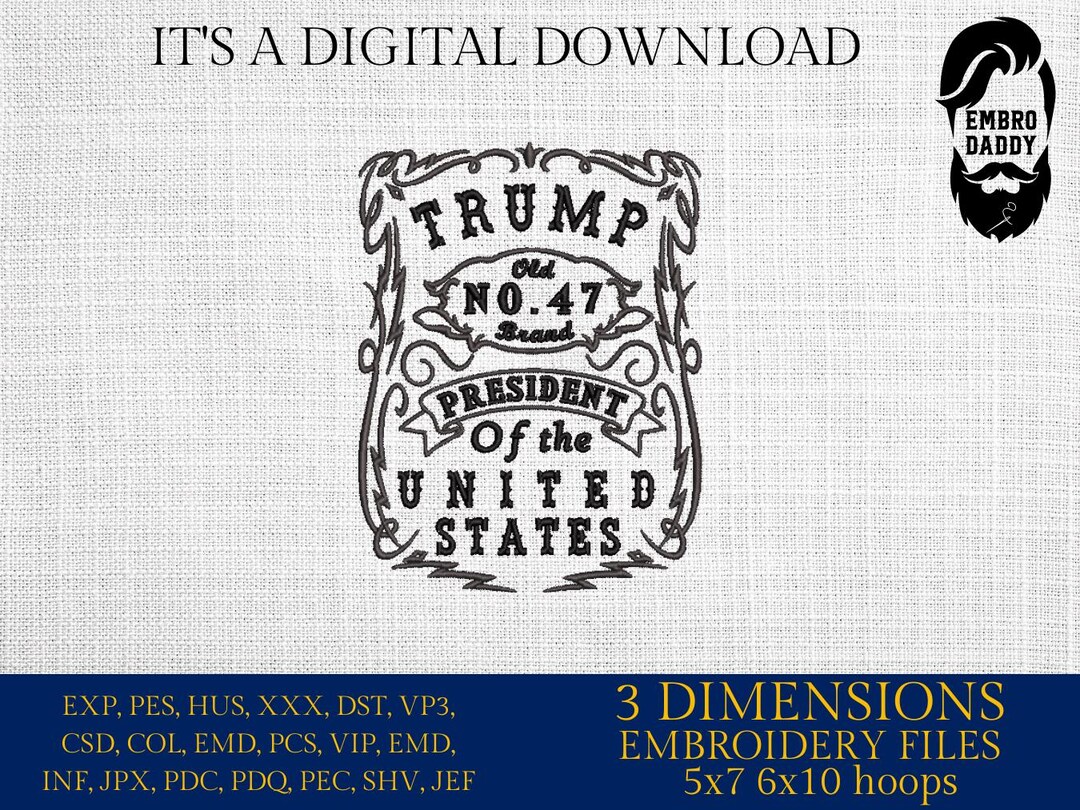 Machine Embroidery Files, Trump, 47th President of the United States ...