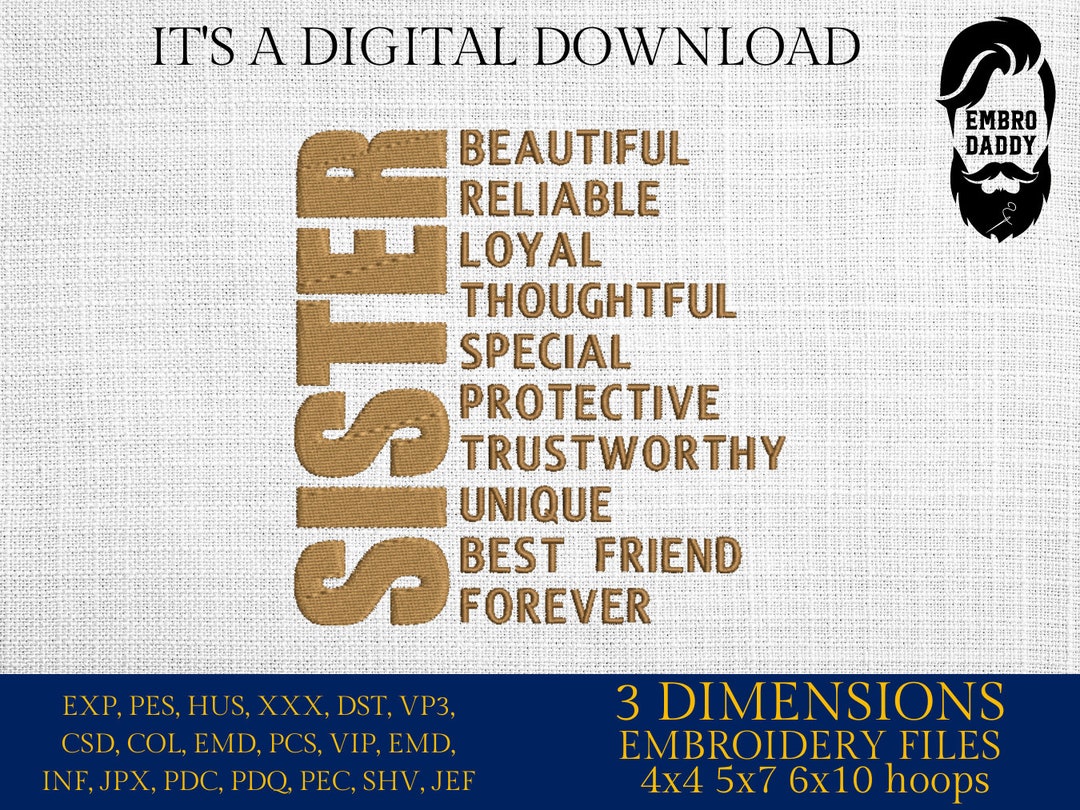 Machine Embroidery Files, Sisters, Dst ,PES, Xxx, Hus & More - Etsy