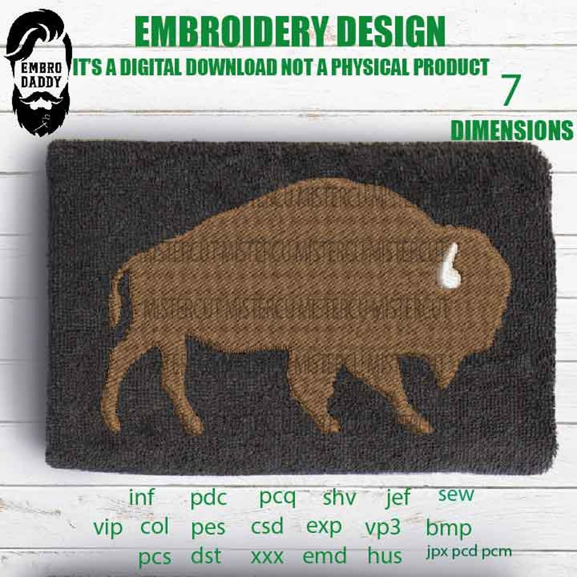 Machine Embroidery, Buffalo Bison Embroidery Files, Hunter Gift Idea ...