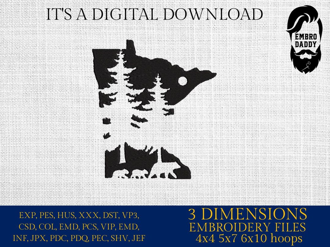 Machine Embroidery Files, Minnesota Design With Pine Trees and Bears ...