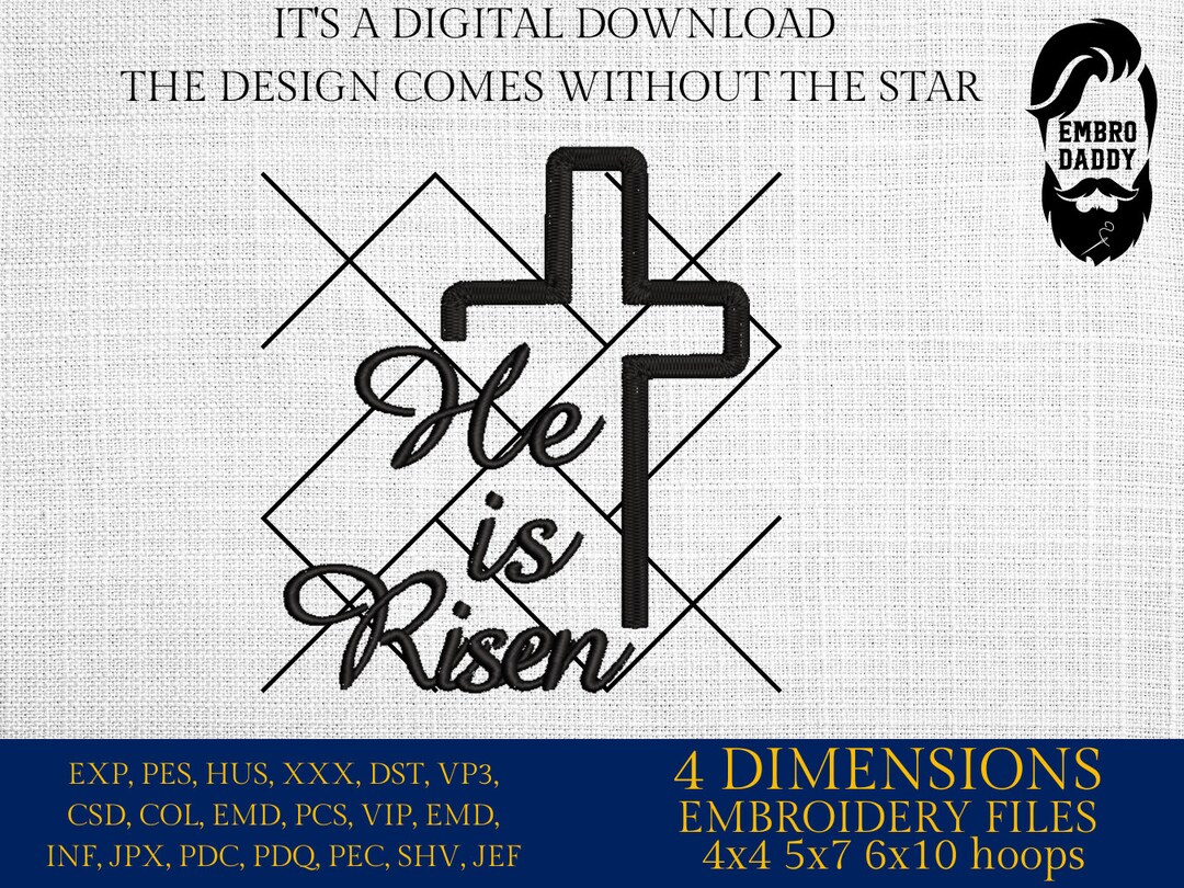 Machine Embroidery Files He is Risen Christian Easter PES - Etsy