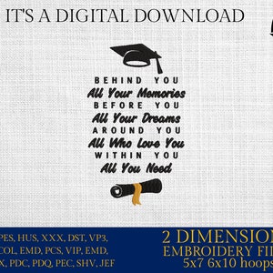 Machine Embroidery Files, Behind Your All Your Memories, Graduation ...
