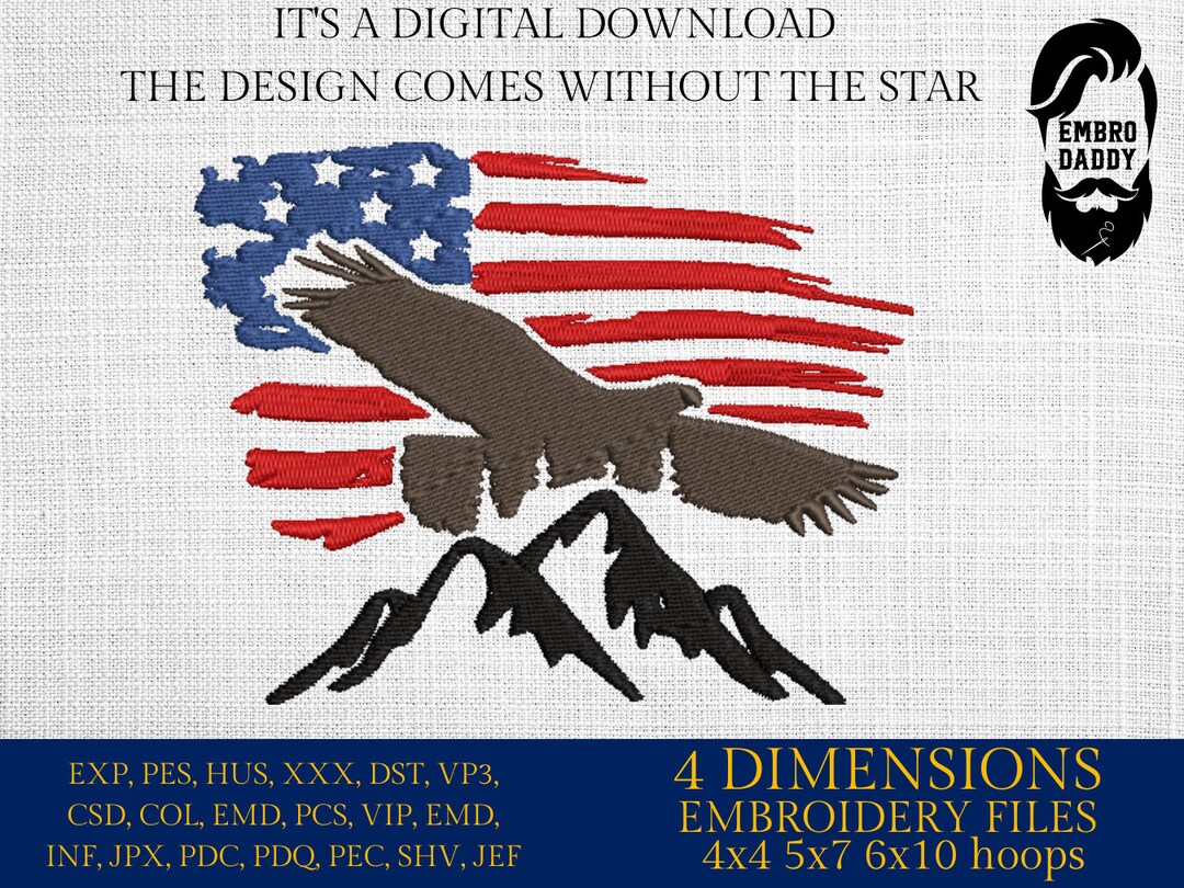 Machine Embroidery Files, Usa Flag Eagle, PES, Dst, Xxx, Hus & More - Etsy