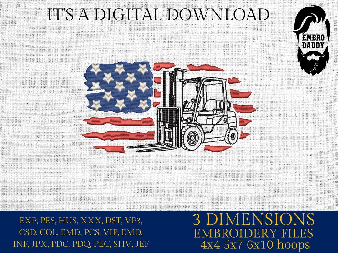 Machine Embroidery Files, USA Flag Forklift, Fork Lift, Warehouse Lift ...