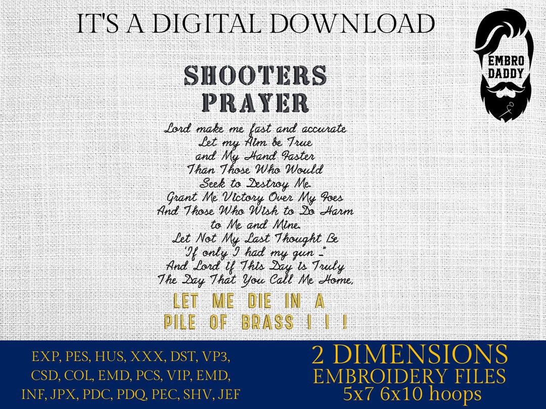 Machine Embroidery Files, Shooter Prayer, PES, Dst, Xxx Hus & More, - Etsy