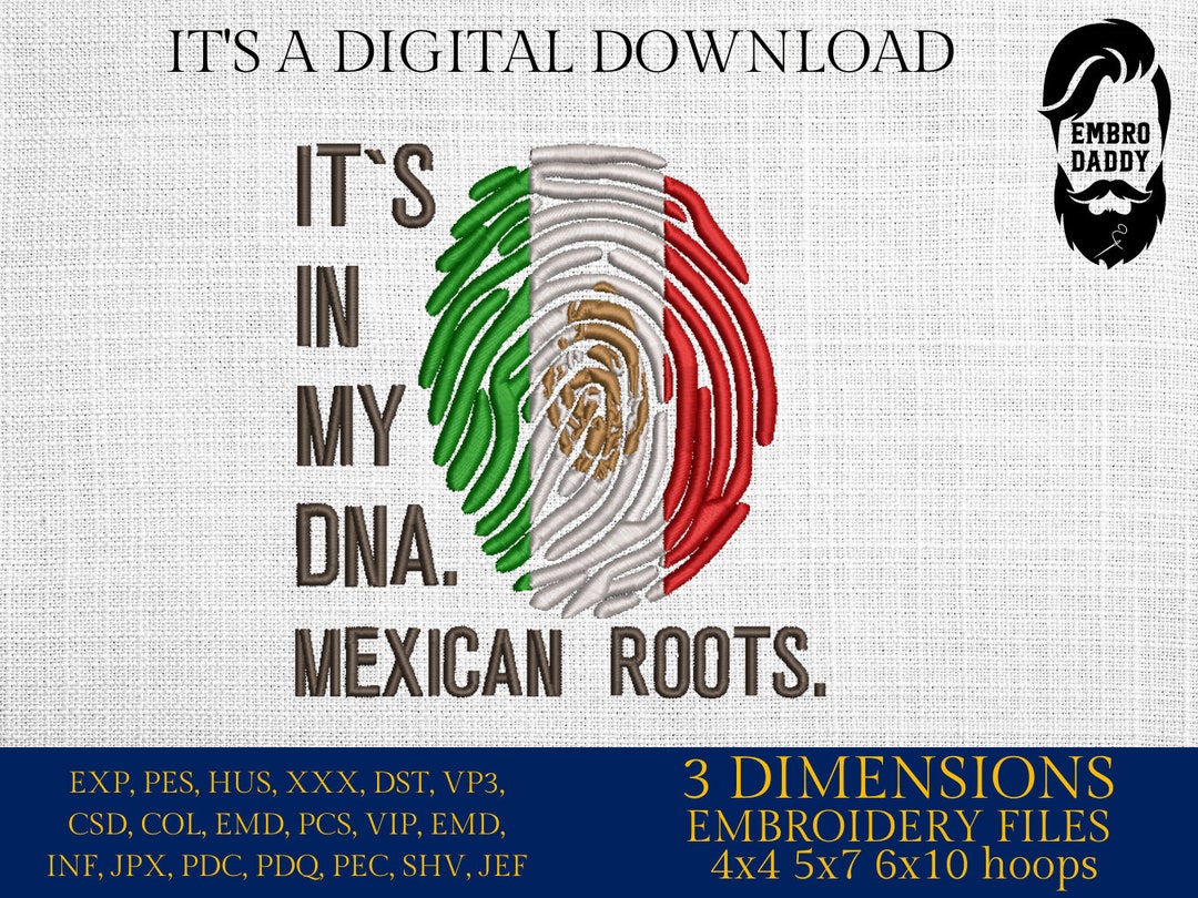 Machine Embroidery Files, It's in My DNA Mexican Roots, PES, DST, Xxx ...