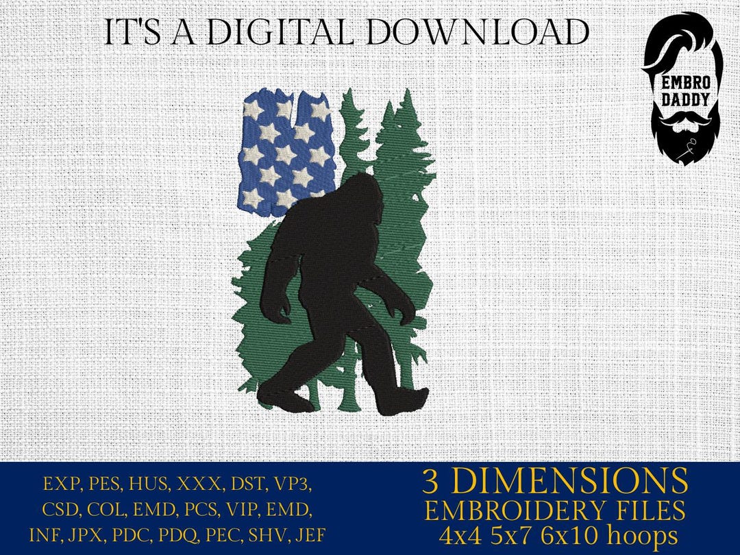 Machine Embroidery Files, Bigfoot USA Flag, PES, Xxx, Hus & More - Etsy