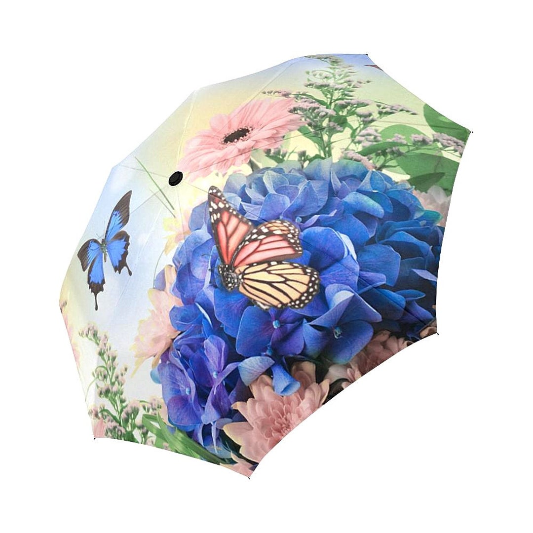 Blue Hydrangeas and Butterfly Parasol Custom Rain Umbrella - Etsy