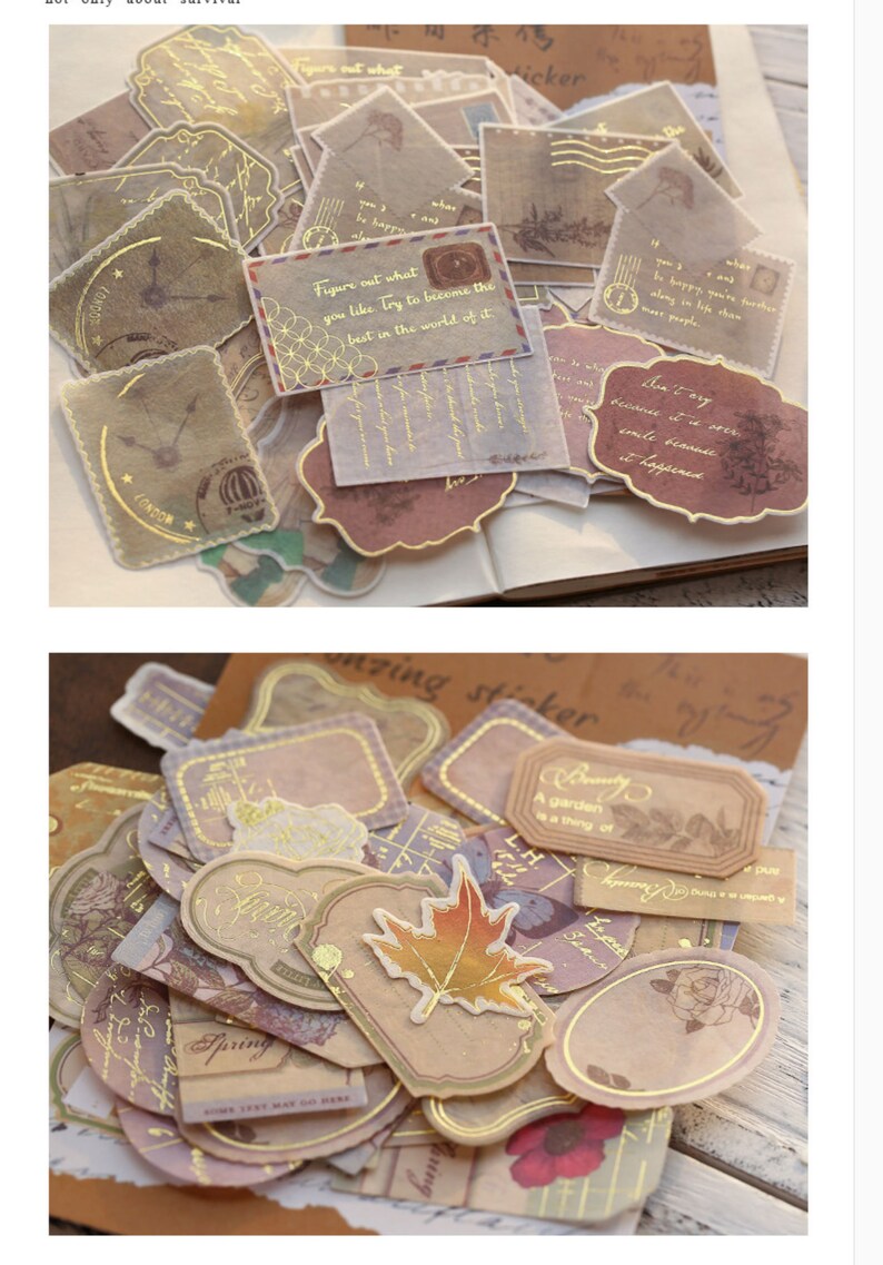 40 sheets/set poetry and distance sticker gold foil sticker | Etsy