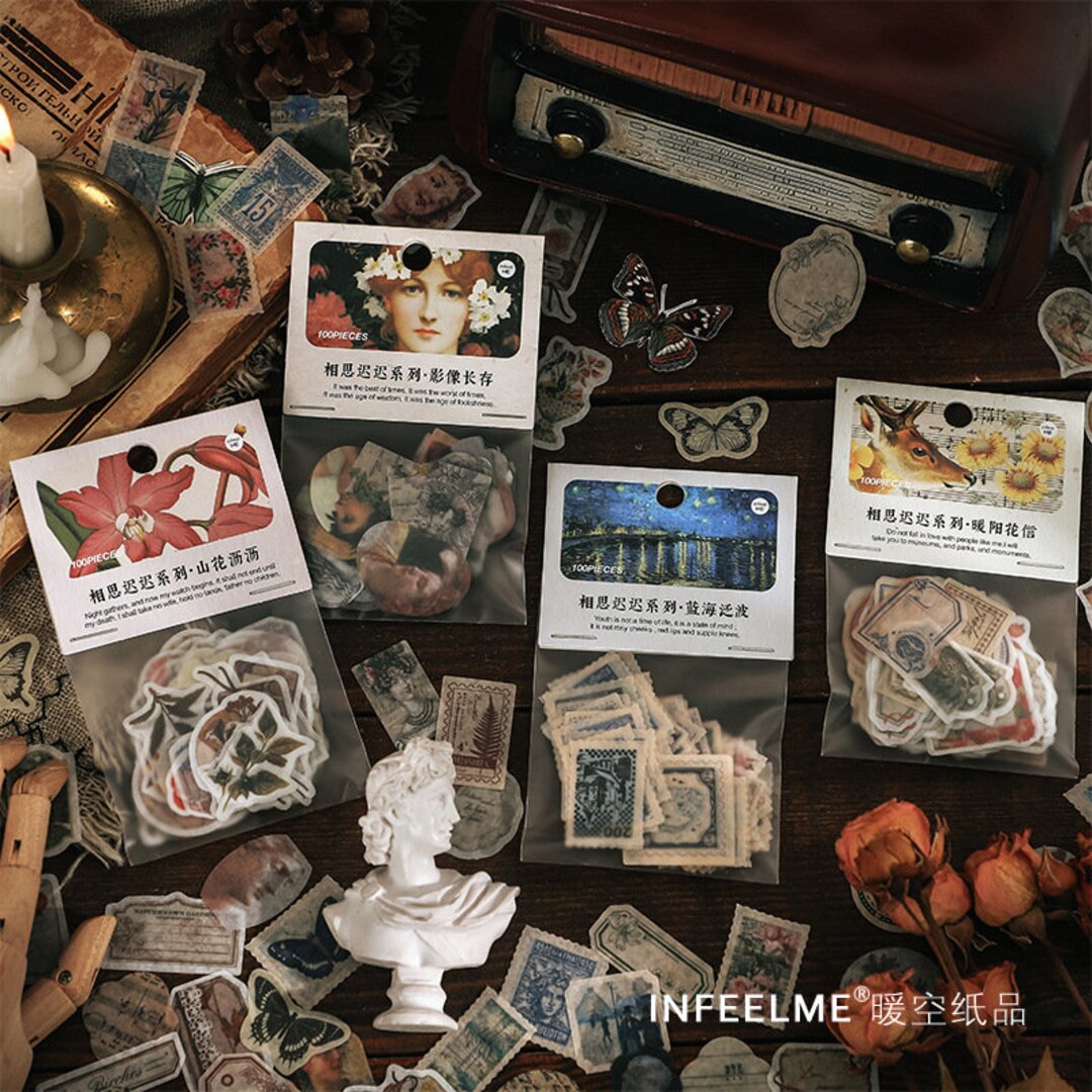 100 Sheets,vintage Style Stickers,art Sticker,aethetic Sticker ...