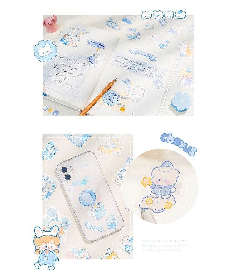 46 Sheetscartoon Stickerbear Stickerbunny Sticker rabbit - Etsy