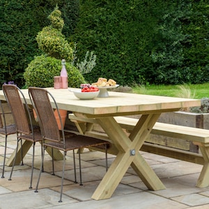 Garden Outdoor Patio Terrace X Frame Dining Table and Benches - Etsy