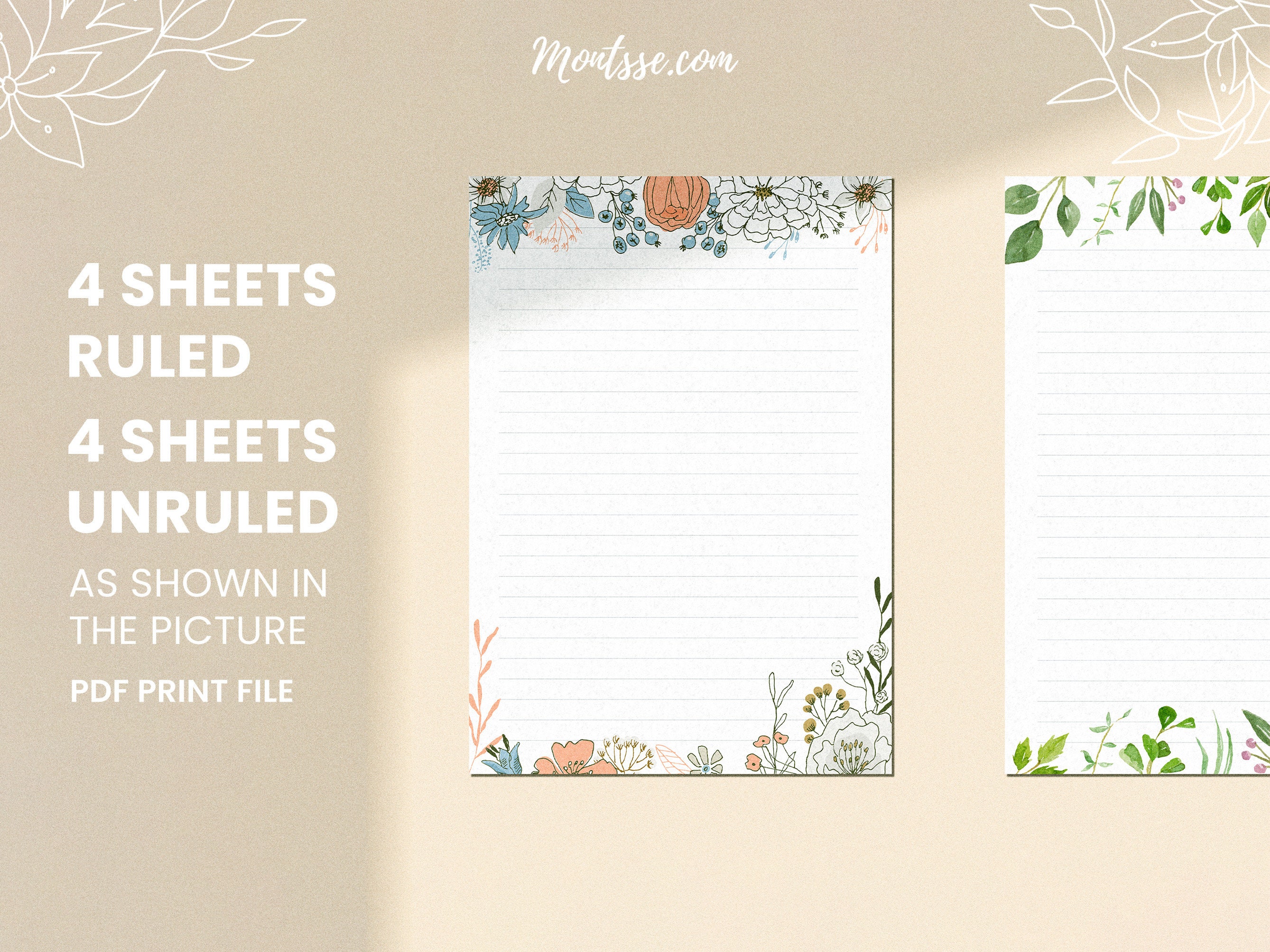 Printable Writing Sheets, Letter Writing Pages, Printable Digital Paper ...