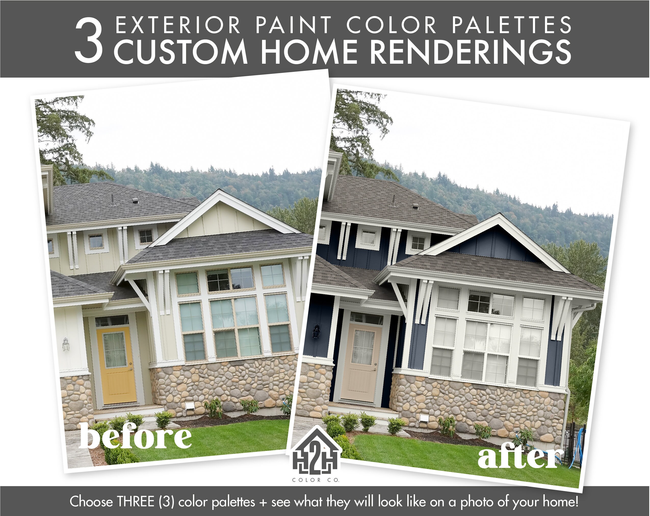 Exterior Home Paint Color Rendering, Exterior House Color Mockup, Color ...