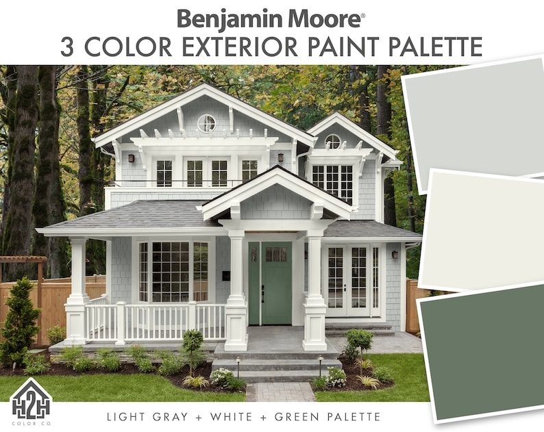 Benjamin Moore Exterior Paint Palette: Light Gray, White & Green ...
