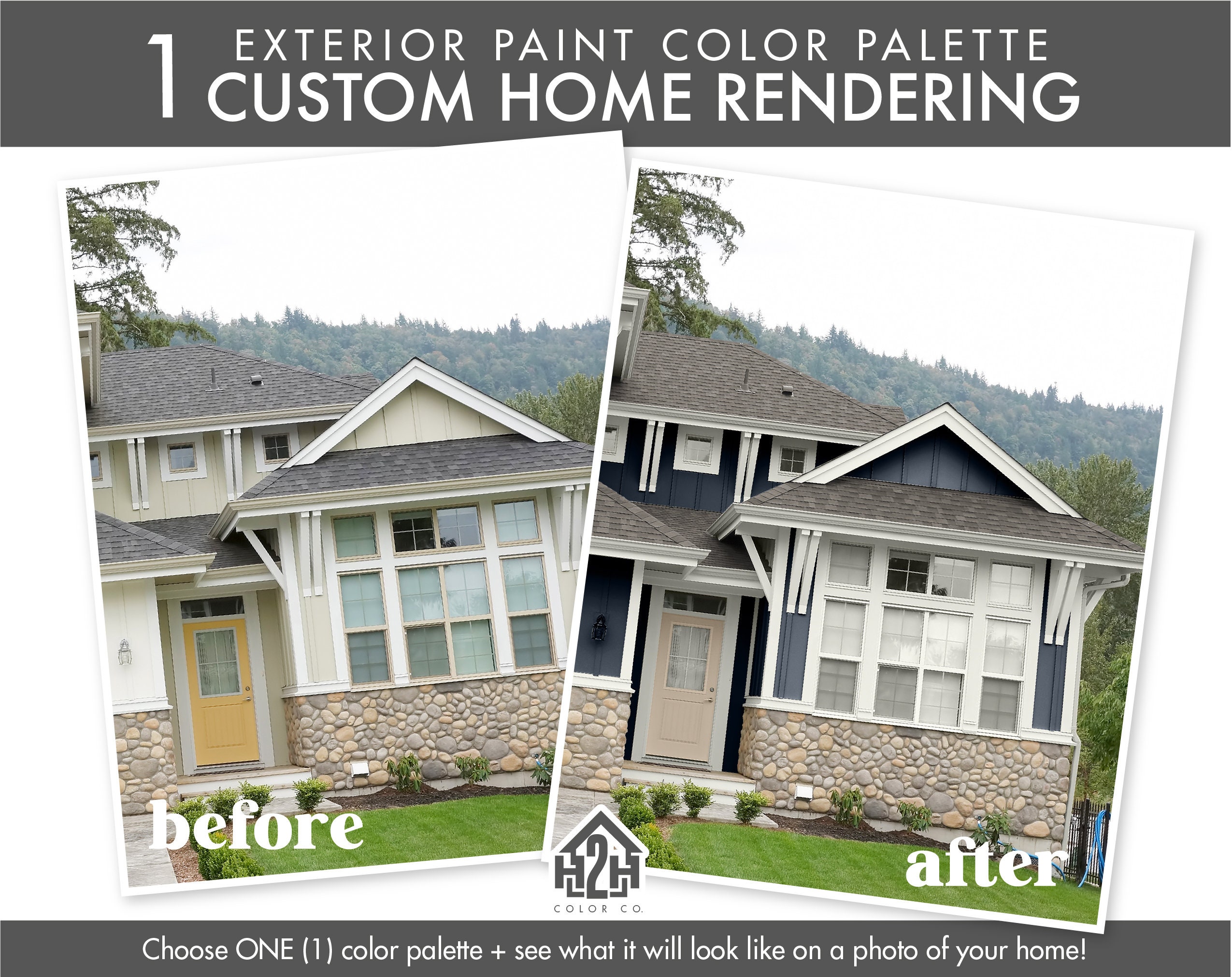 Exterior Home Paint Color Rendering, Exterior House Color Mockup, Color ...
