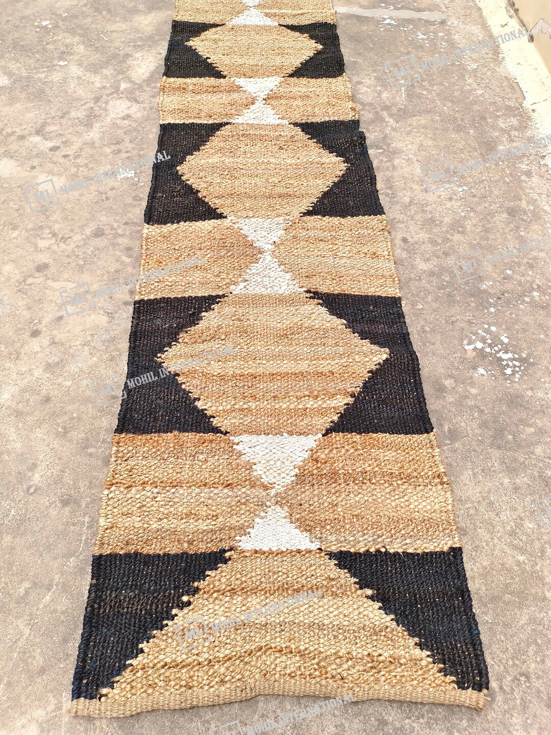 Beige & Black Rug, Handwoven Hamp Jute Runner Rug, Boho Home Decor Rug ...