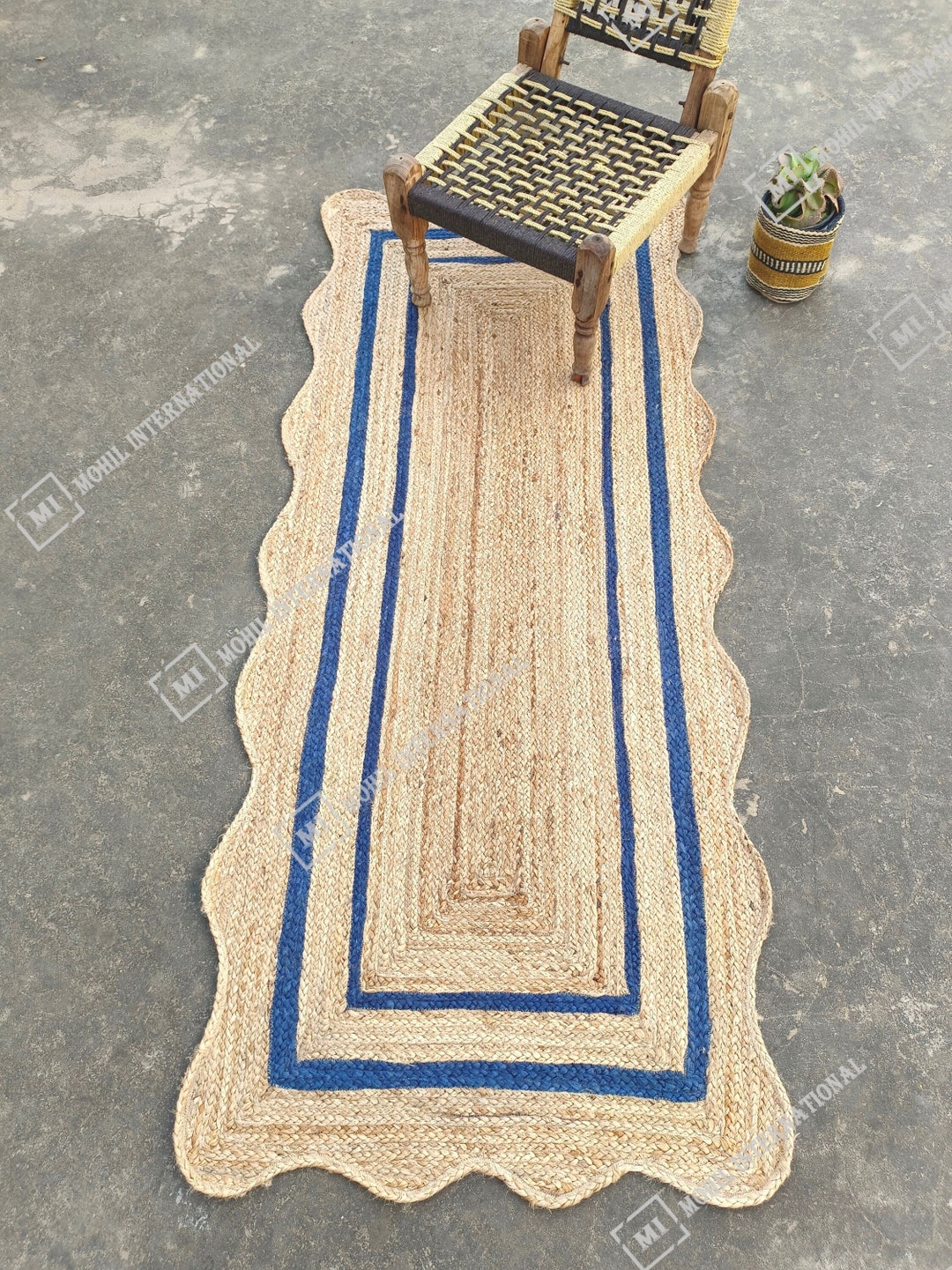 Natural Jute Rug Wavy Edge Rug, Scalloped Jute Rug, Bohemian Rug, Jute ...