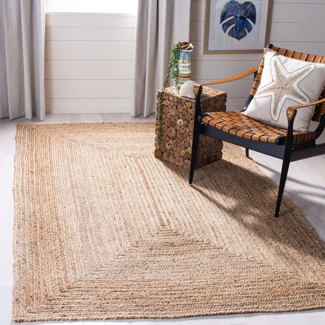 Natural Jute Rug, Braided Jute Rug, Boho Decor Rug, Handwoven Jute Area ...