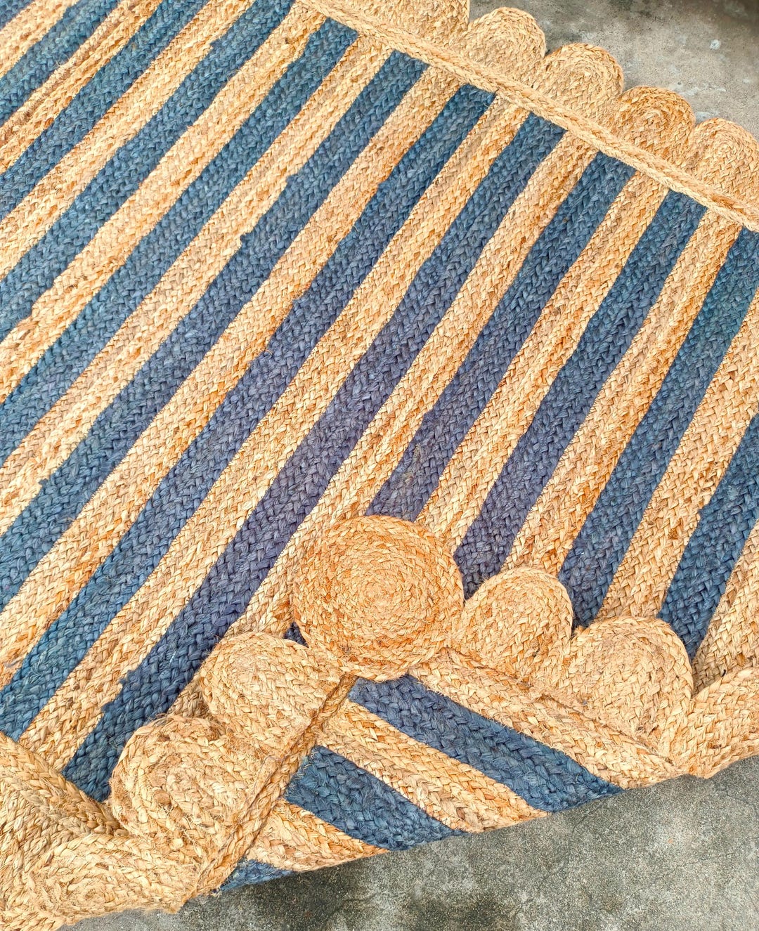 Scallop Natural Jute Rug- Wavy Edge Rug, Scalloped Jute Rug, Bohemian ...
