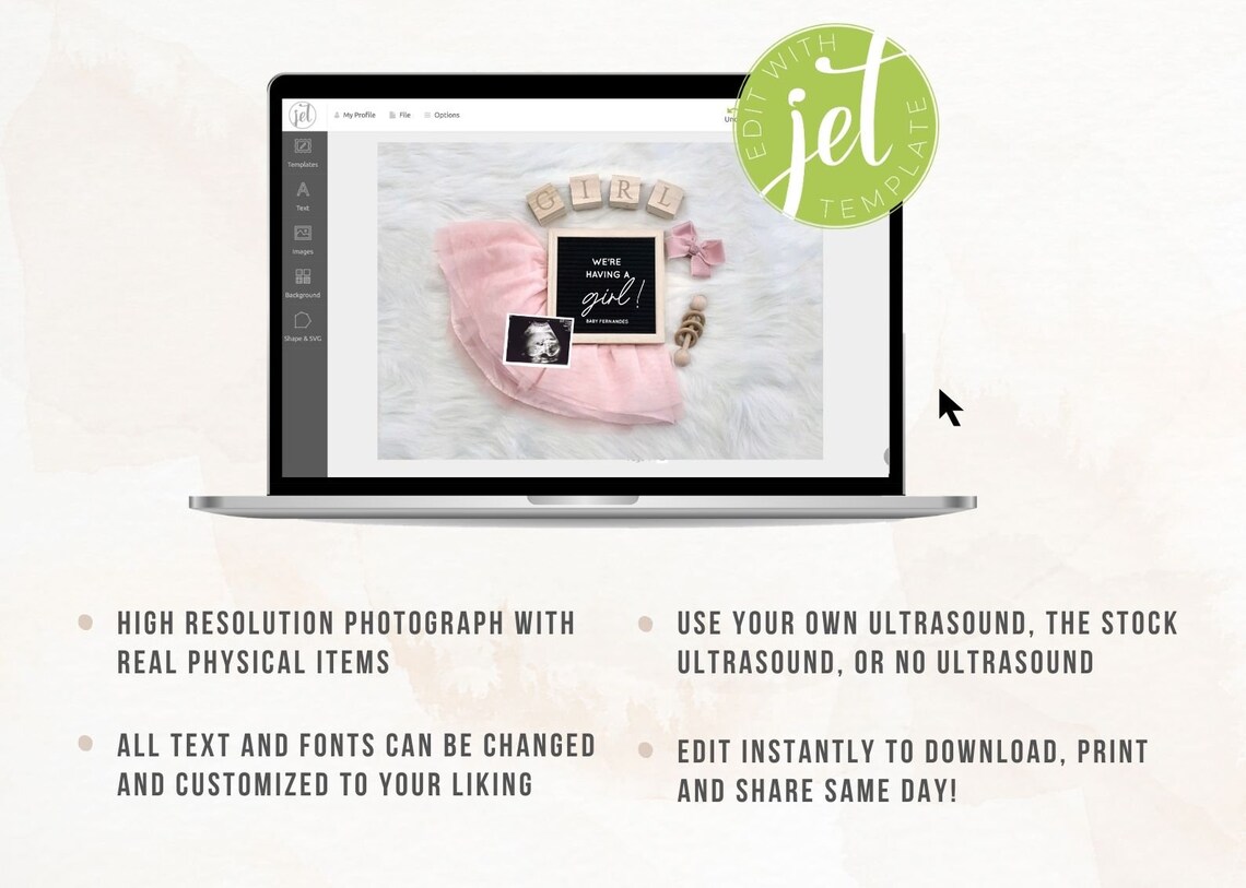 Editable - Edit Yourself - It's a Girl! Pregnancy Announcement - Social ...