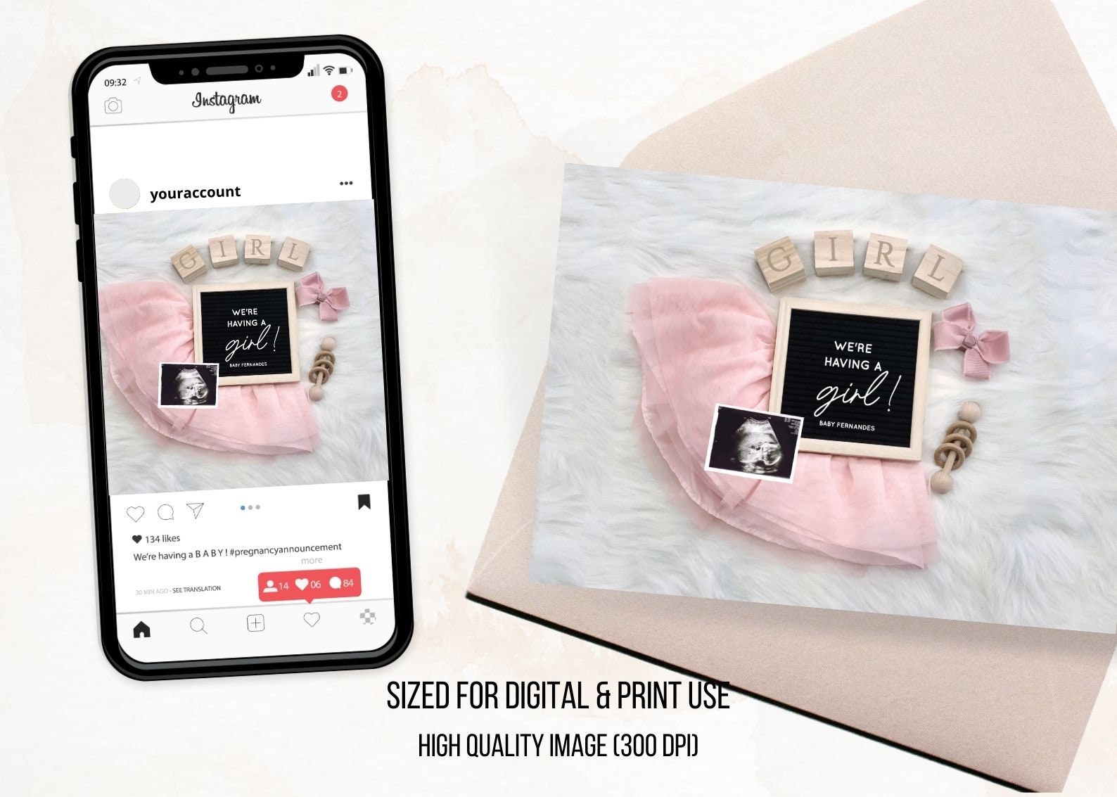 Editable - Edit Yourself - It's a Girl! Pregnancy Announcement - Social ...