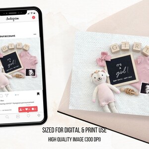 Editable - Edit Yourself - It's a Girl! Pregnancy Announcement - Social ...