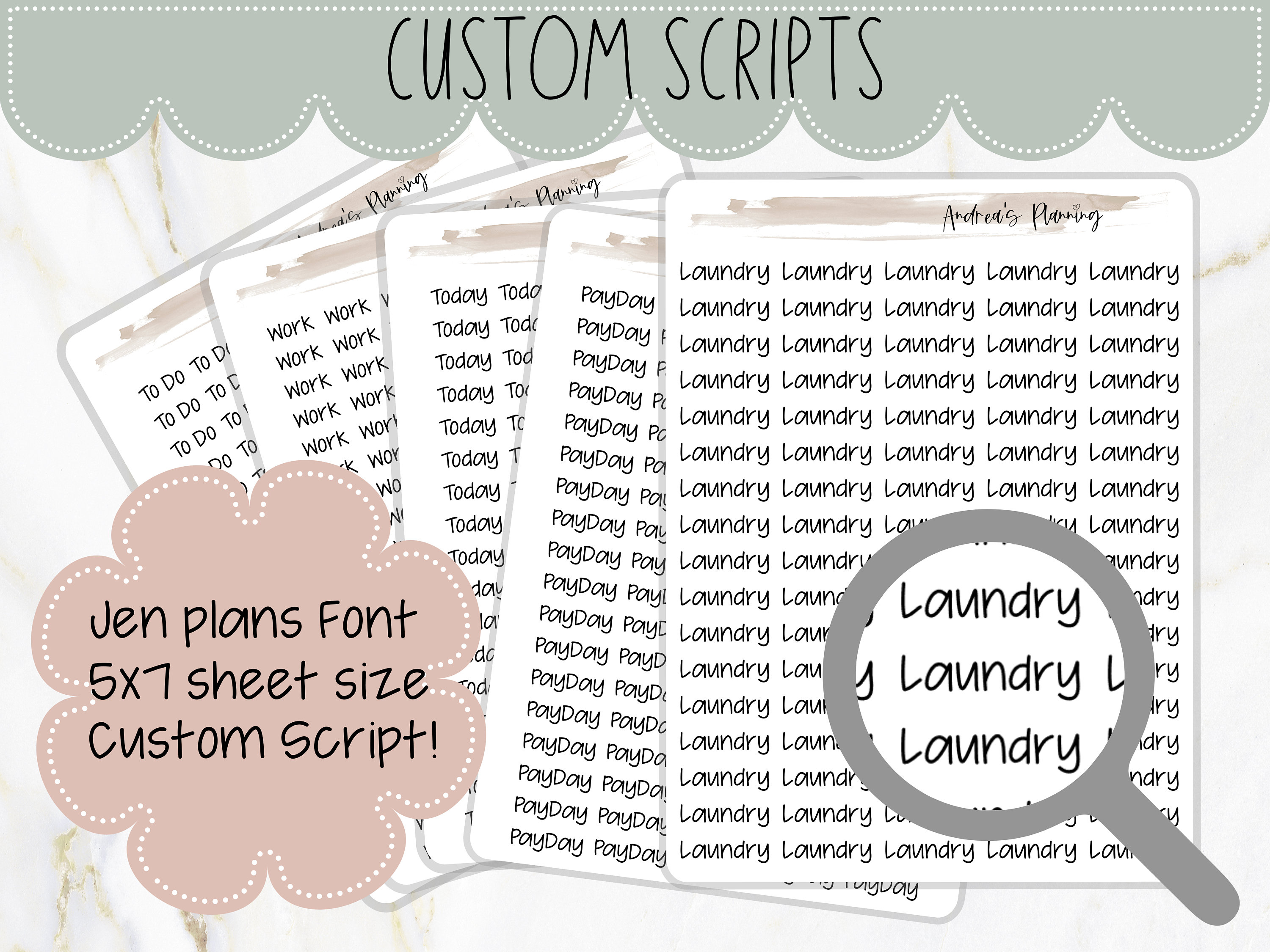 Custom Script Planner Stickers JenPlans Font | Etsy