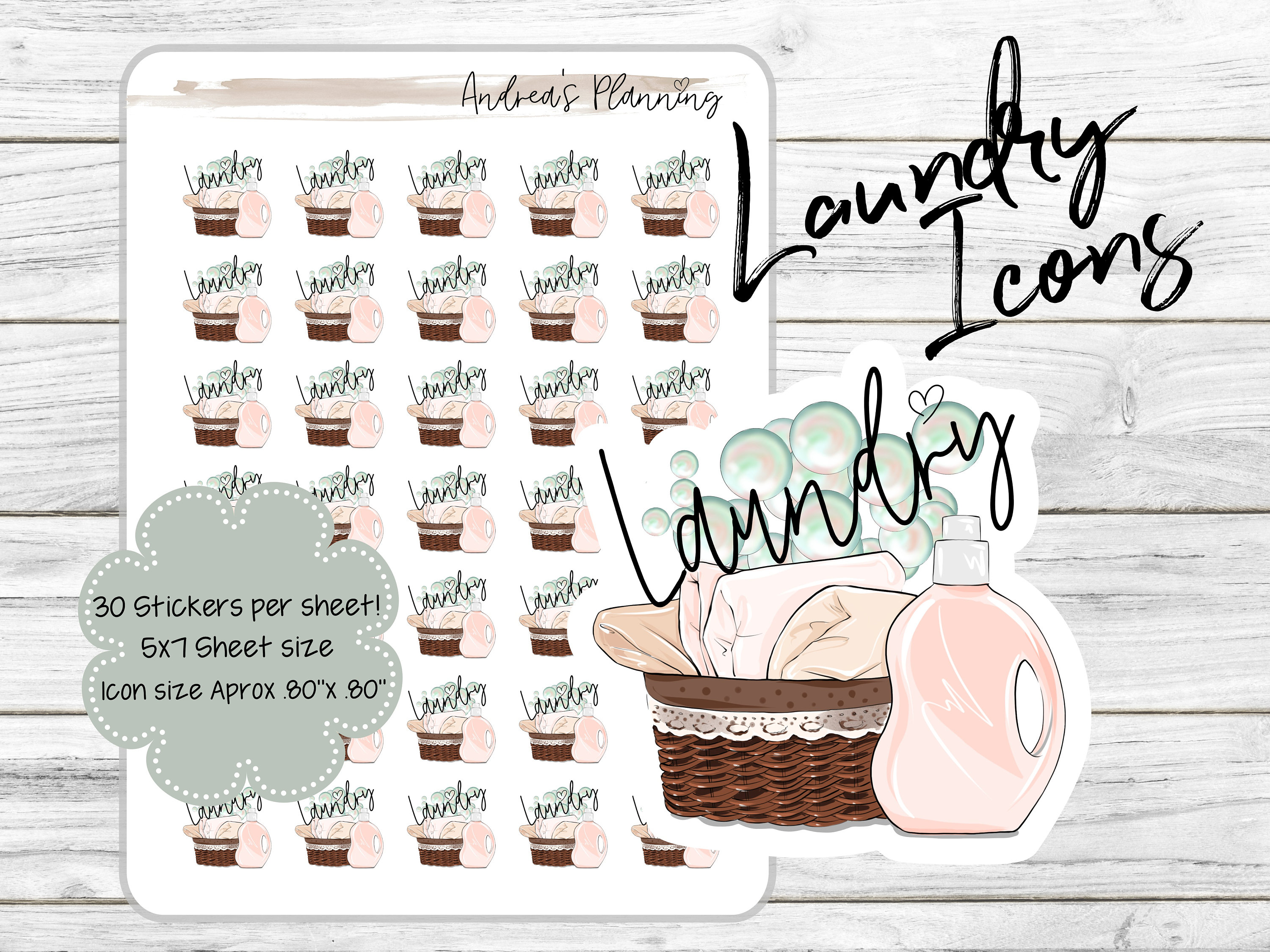 Planner Functional Icon Stickers/ Laundry / EC - Etsy