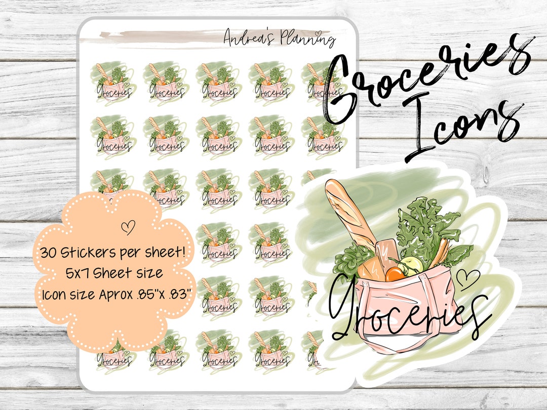 Planner Functional Icon Stickers/ Groceries / EC - Etsy