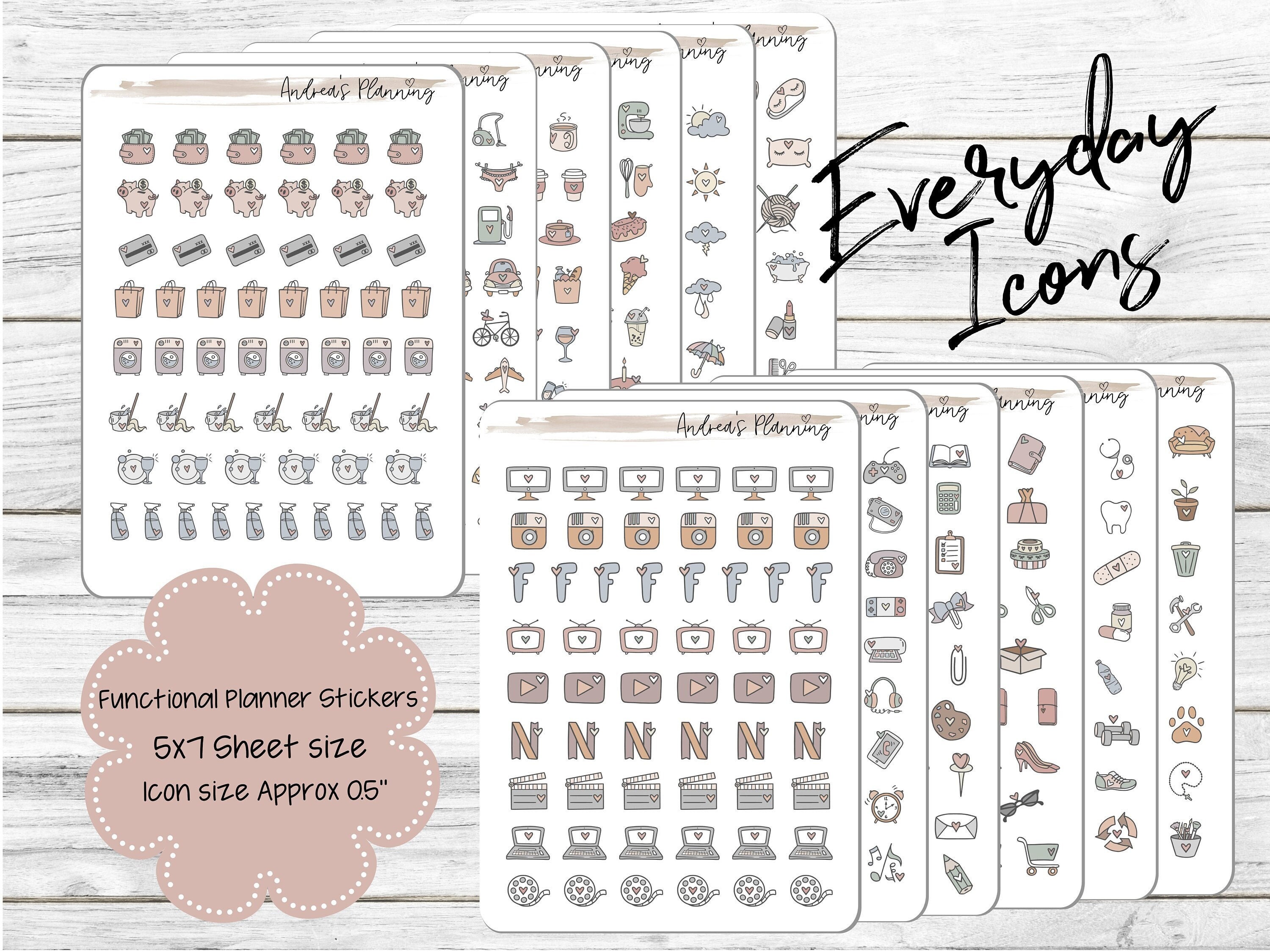 Everyday Functional Doodles Icons Planner Stickers/ Muted / Neutral ...