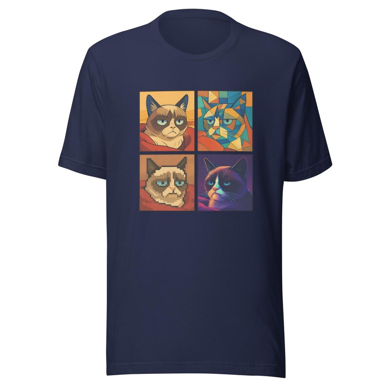Grumpy Cat Meme T-shirt - Iconic Angry Cat Graphic Tee - Pixel, Cubism ...