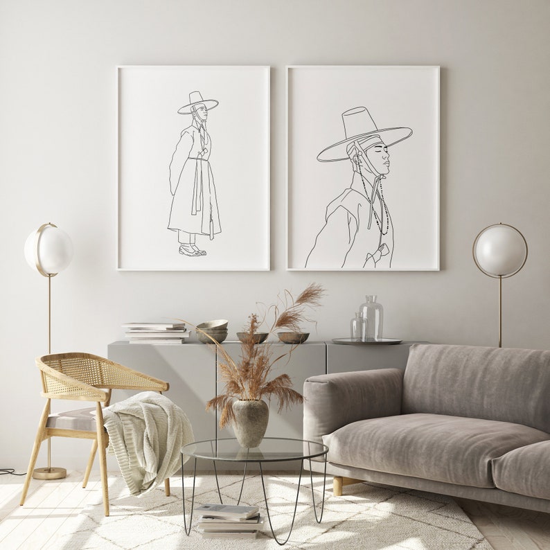 Line Art Print | Wall Art Print | Korea Art Print | Korean Culture ...
