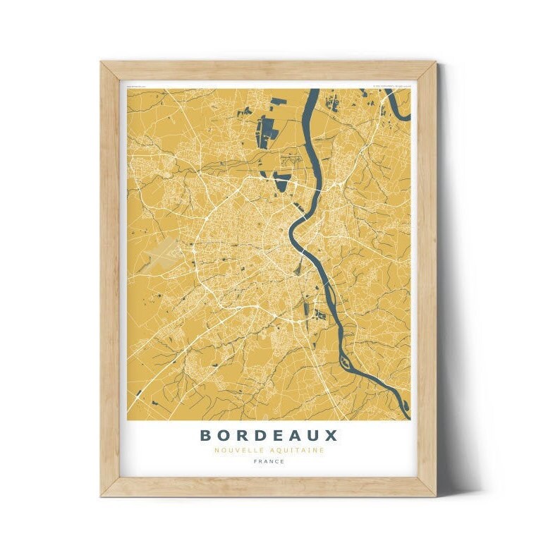 Bordeaux Map Print Bordeaux Poster Yellow Blue City Map Print Gift for ...