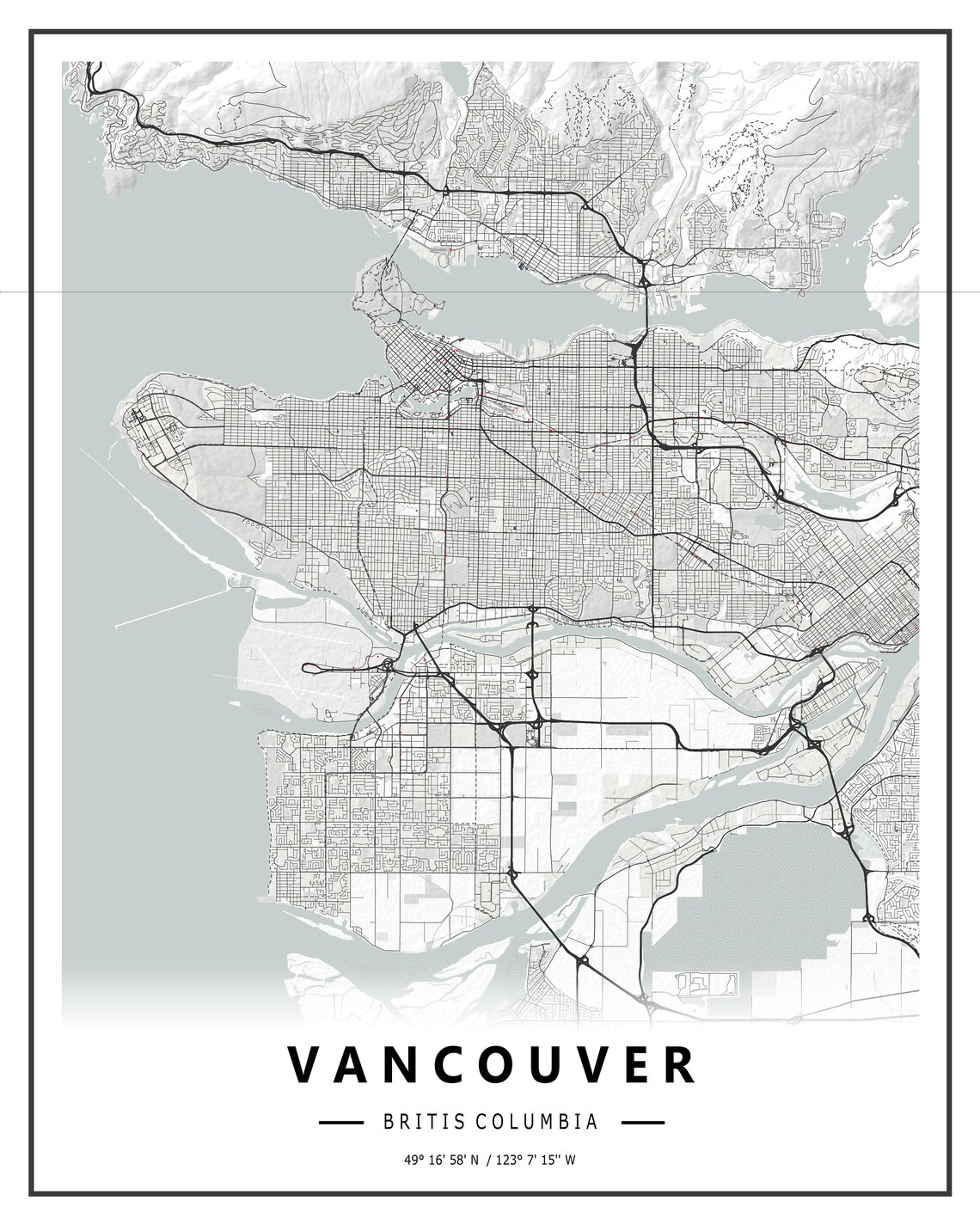 VANCOUVER Map Print VANCOUVER Poster City Map Print Gift | Etsy