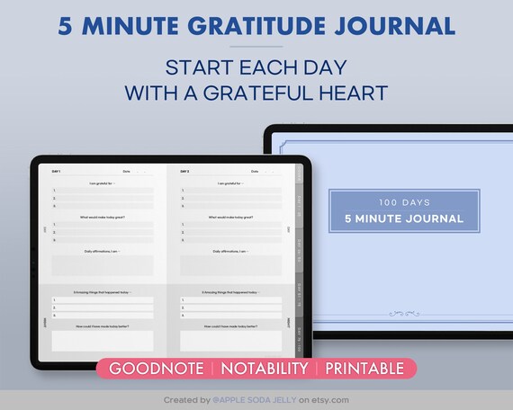 5 Minute Gratitude Journal Digital Planner Goodnotes - Etsy