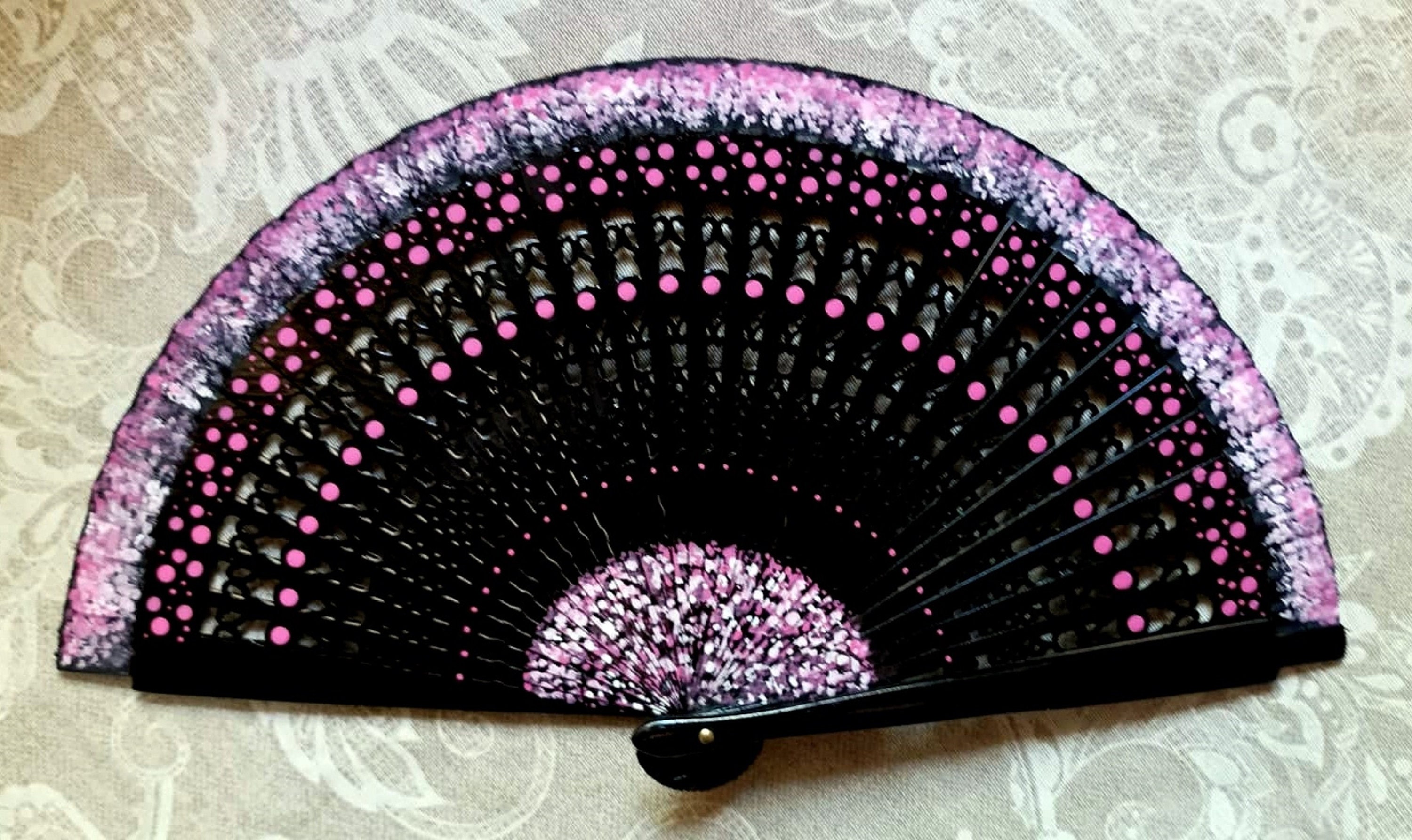 Black and Pink Folding Fan Hand Painted Spanish Hand Fan - Etsy