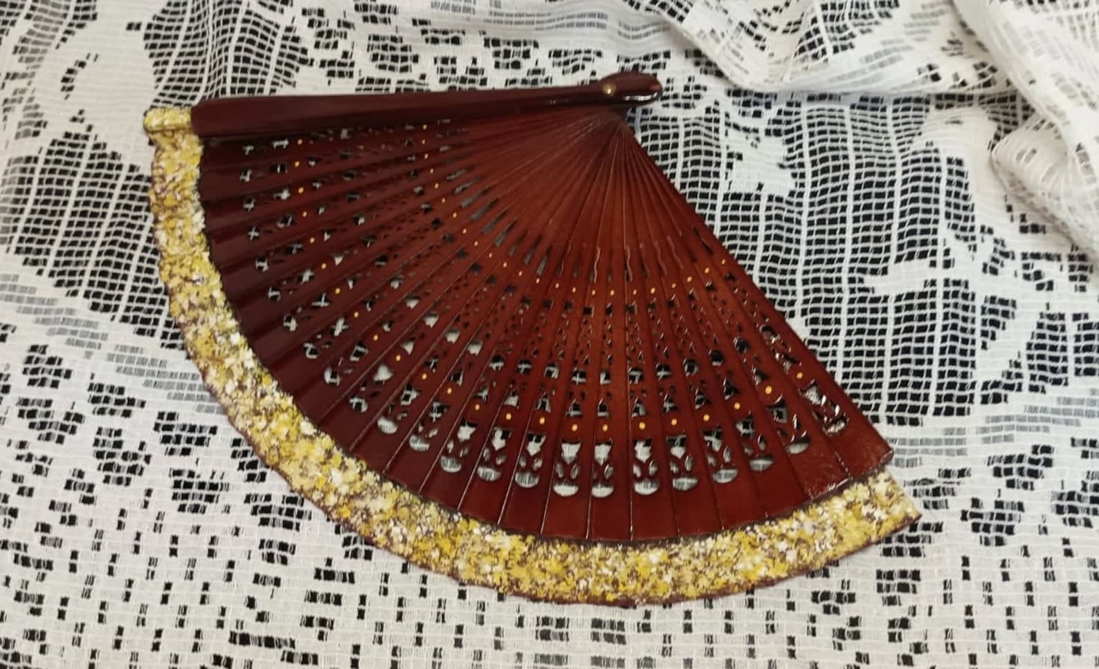 Hand Painted Spanish Fan Brown and Yellow Folding Fan Carved - Etsy