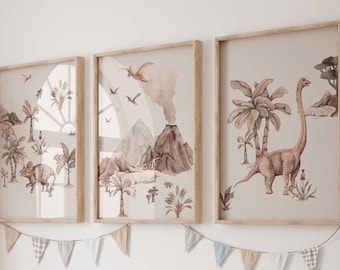 Children's Bedroom Wall Decoration Dinosaur Theme Set of 3 Posters ...